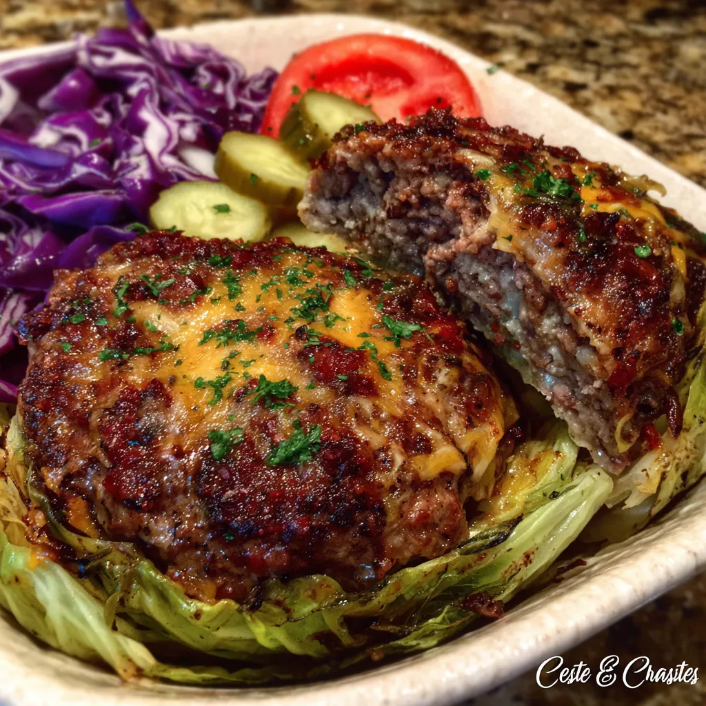 Crispy Cabbage Burger Bake: 4 Patties, Oven-Baked on Cabbage for ...